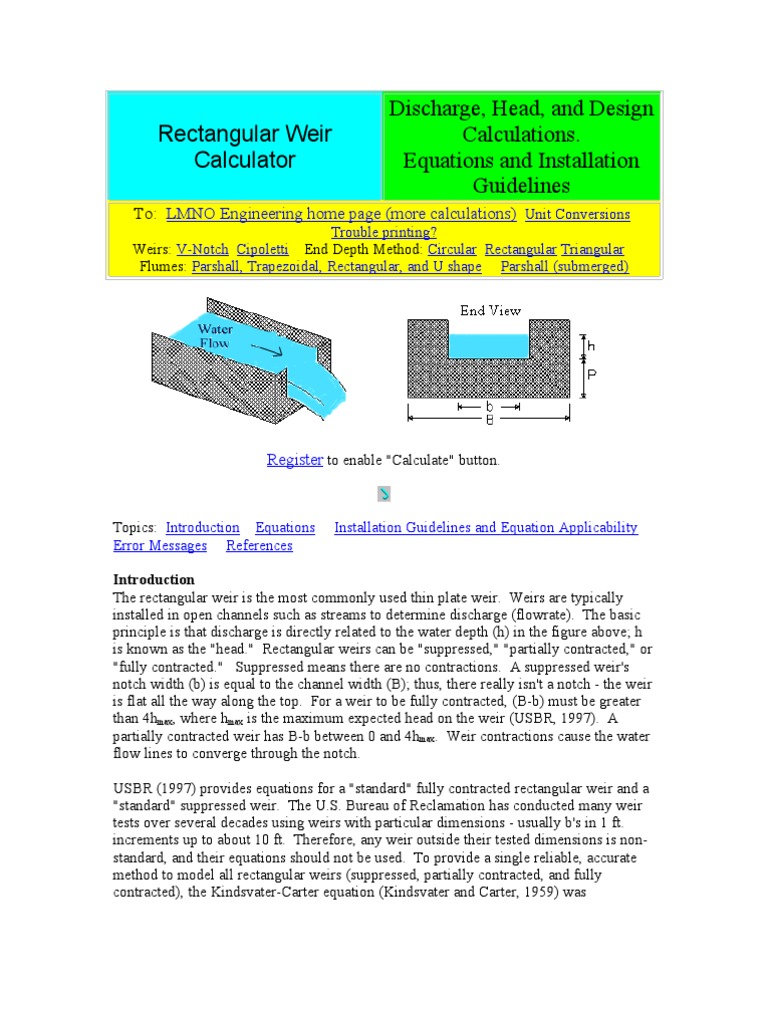 Rectangular Weir Calculator | Chemical Engineering | Fluid Mechanics