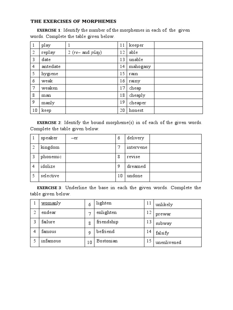 The Exercises of Morphemes 1 | PDF