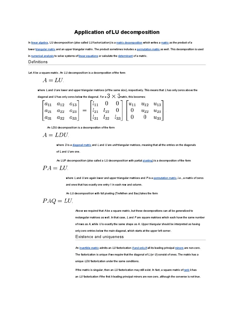 Application of LU Decomposition | PDF | Applied Mathematics | Matrix ...