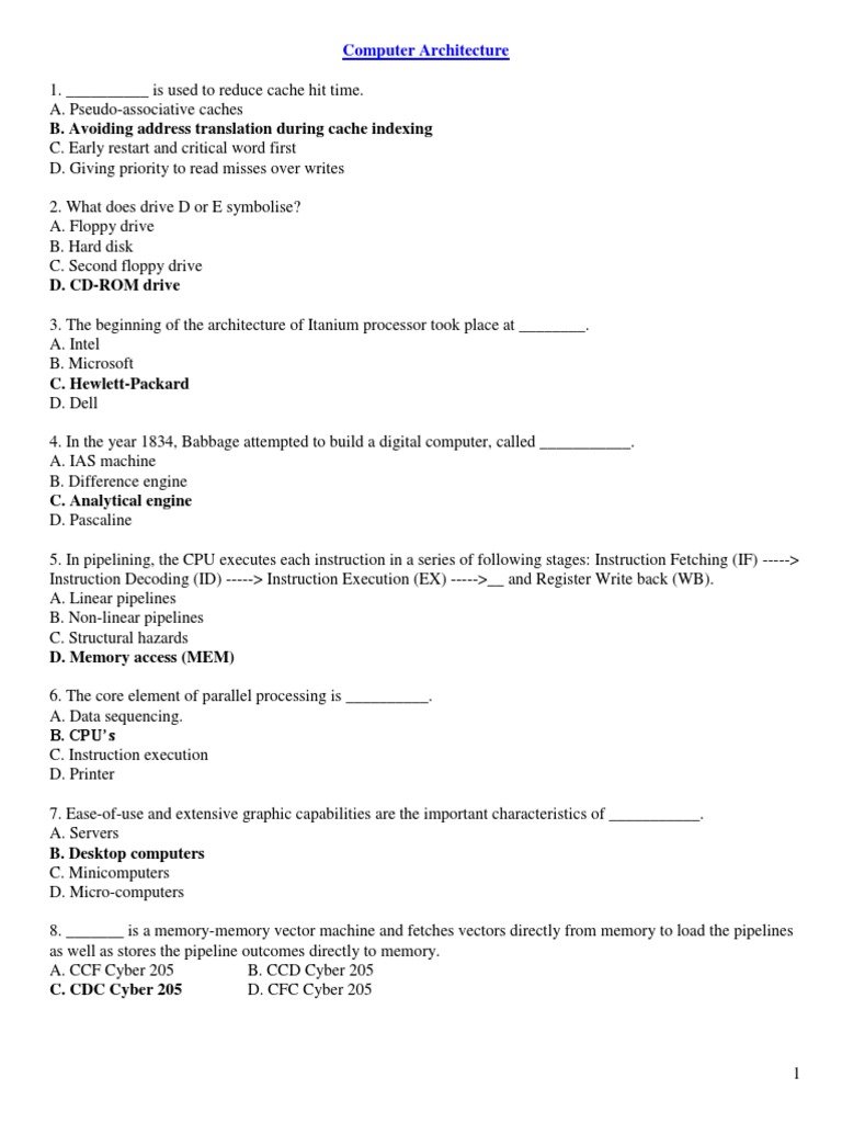 Computer Architecture Mcqs | PDF | Central Processing Unit | Cpu Cache