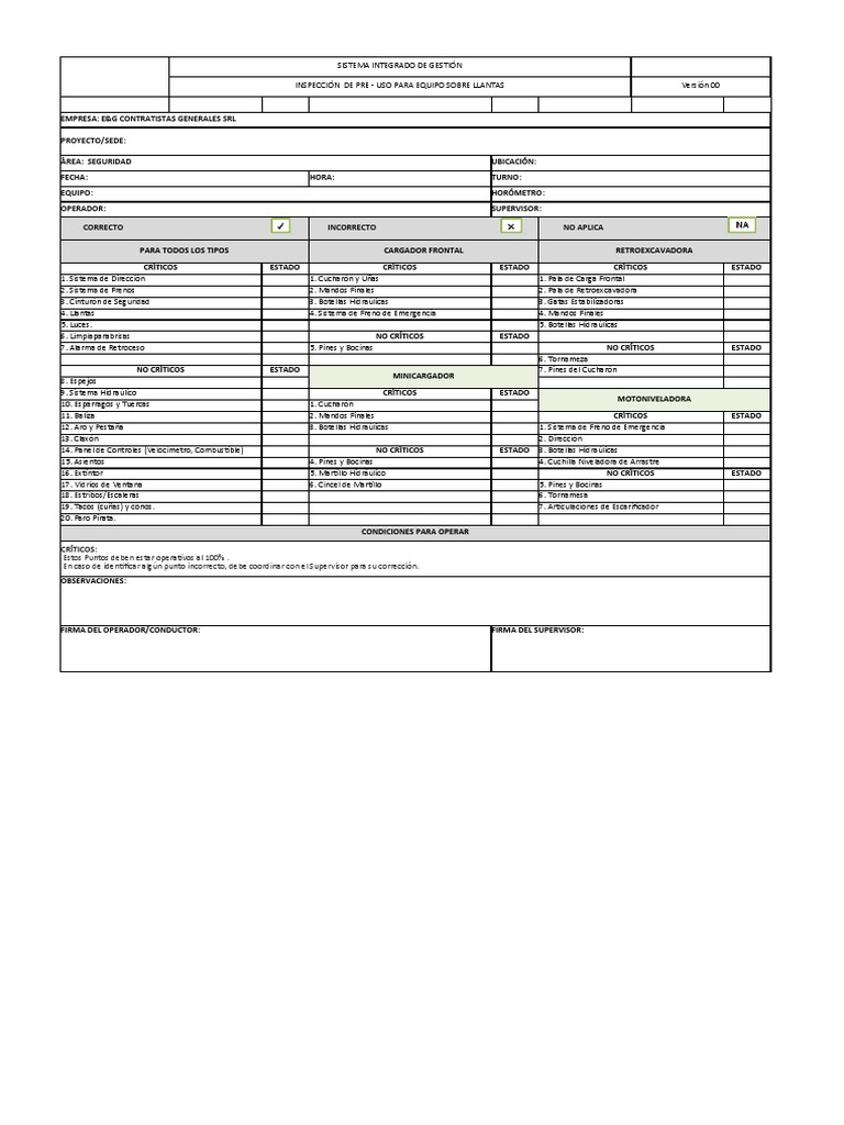 Check List Pre Uso de Equipos | PDF | Bienes manufacturados | Vehículos