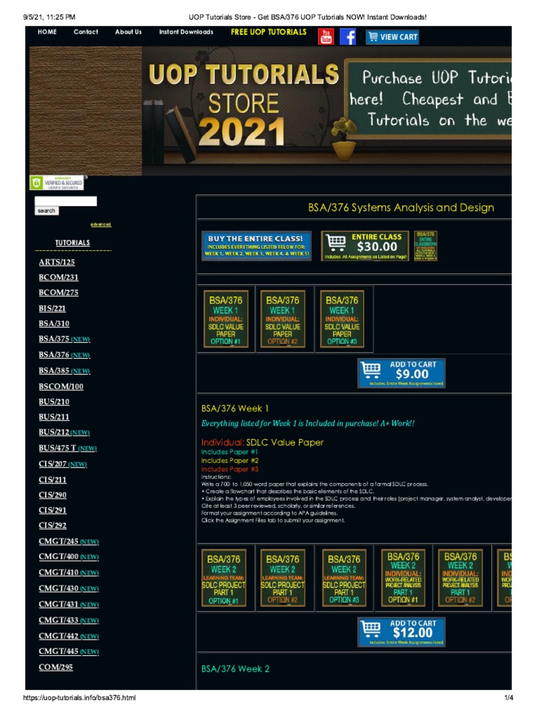 BSA - 376 UOP Tutorials | PDF