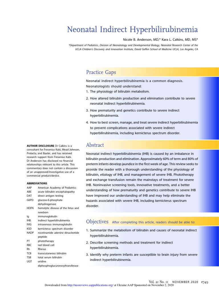 Neonatal Indirect Hyperbilirubinemia | PDF | Diseases And Disorders ...