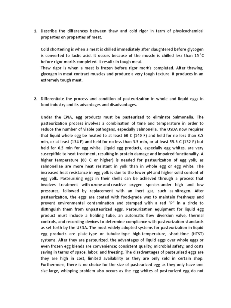 Describe The Differences Between Thaw and Cold Rigor in Term of ...