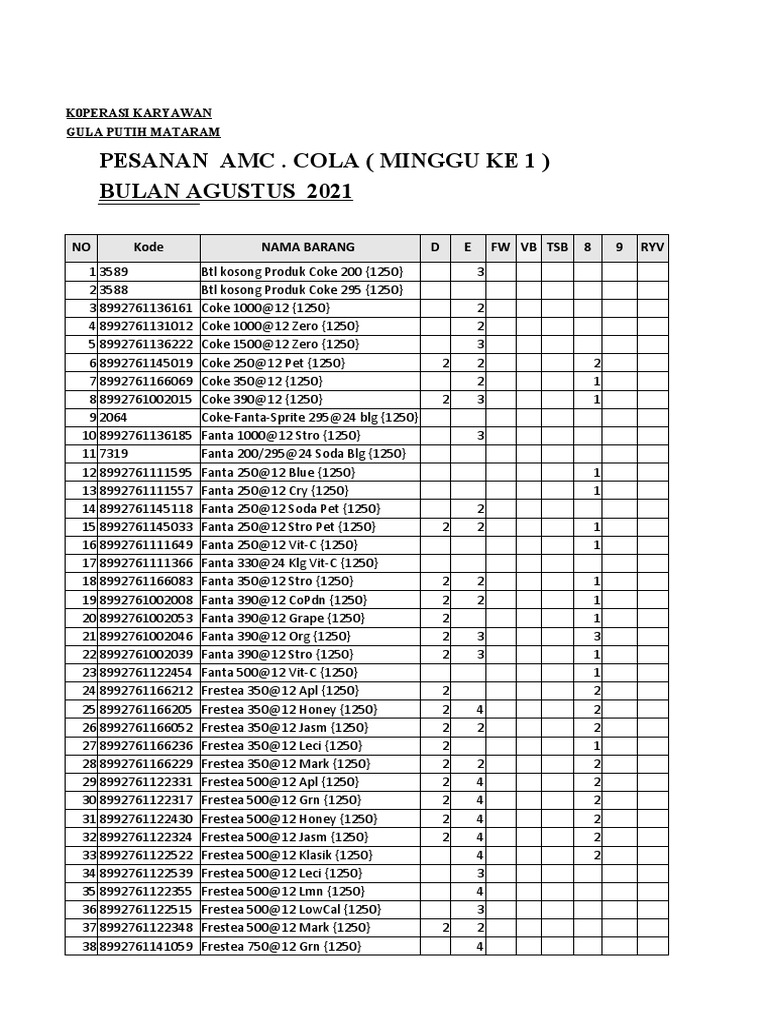 PO COCA COLA 03 Agustus 2021 | PDF