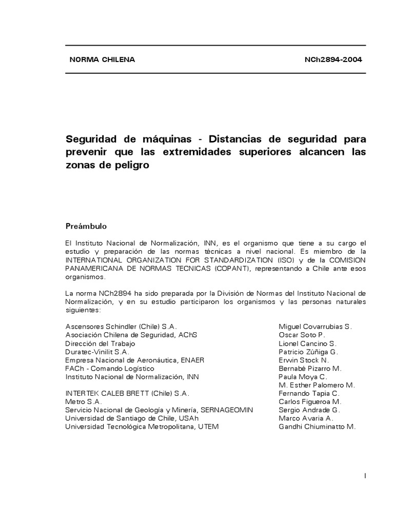 NCh2894-2004 (ISO 13857) Distancias de Seguridad para Extremidades ...