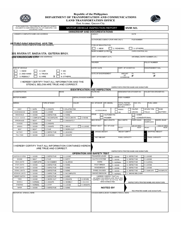 Lto Registration Renewal Form | PDF