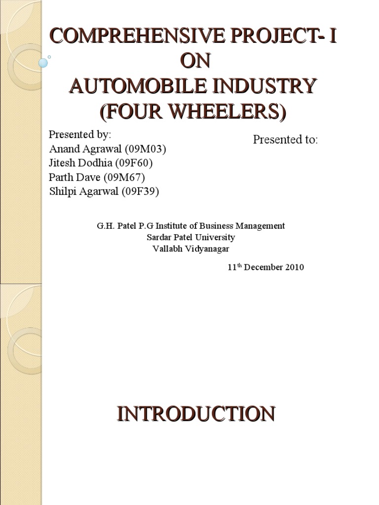 Comprehensive Project-I ON Automobile Industry (Four Wheelers) | PDF ...
