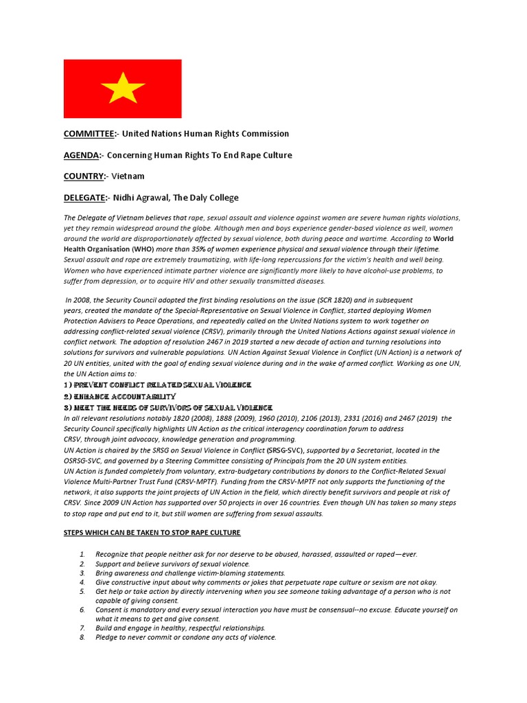 Position Paper - Delegate of Vietnam | PDF | Sexual Violence | Violence