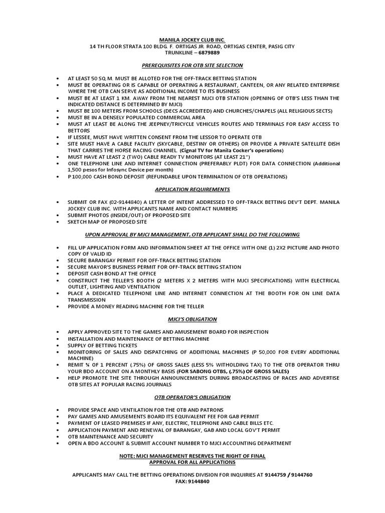 OTB Application Guidelines and Contacts | PDF