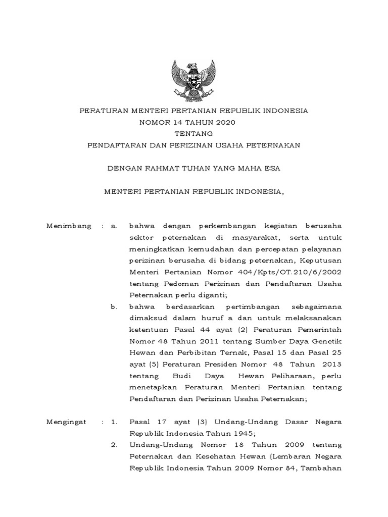 Permentan 14 2020 | PDF | Pengelolaan Keuangan & Uang | Hukum