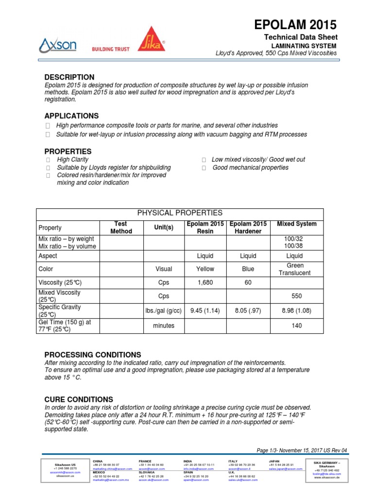 TDS - Epolam 2015 US Rev-04 | PDF | Epoxy | Composite Material