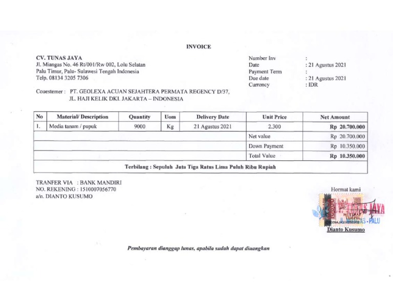 Invoice MAS BUNGA | PDF