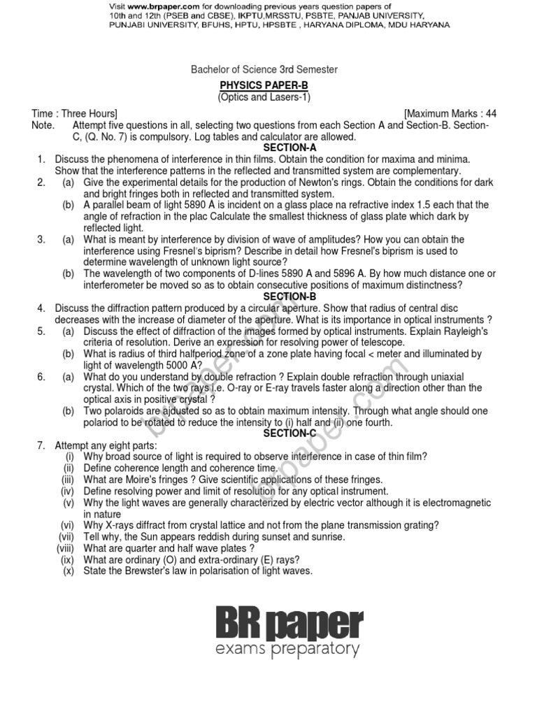 Physics (OL1) (3rd) Dec2017 | PDF | Angular Resolution | Optics