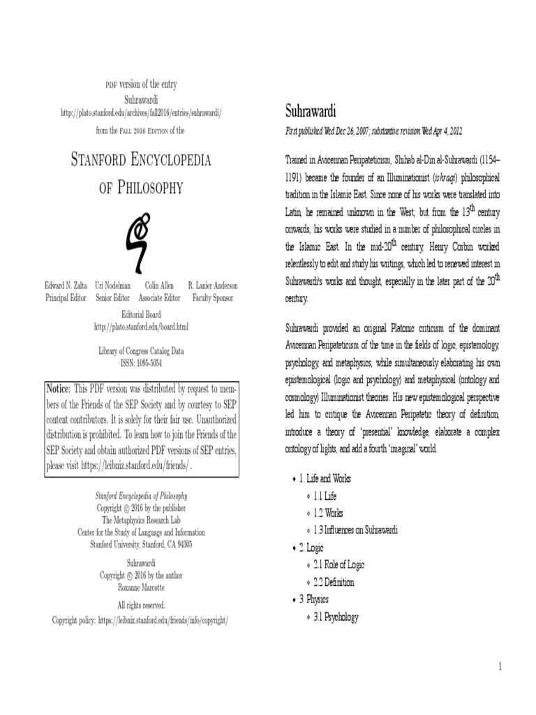 Stanford Encyclopedia of Philosophy: Suhrawardi | PDF | Soul | Reality