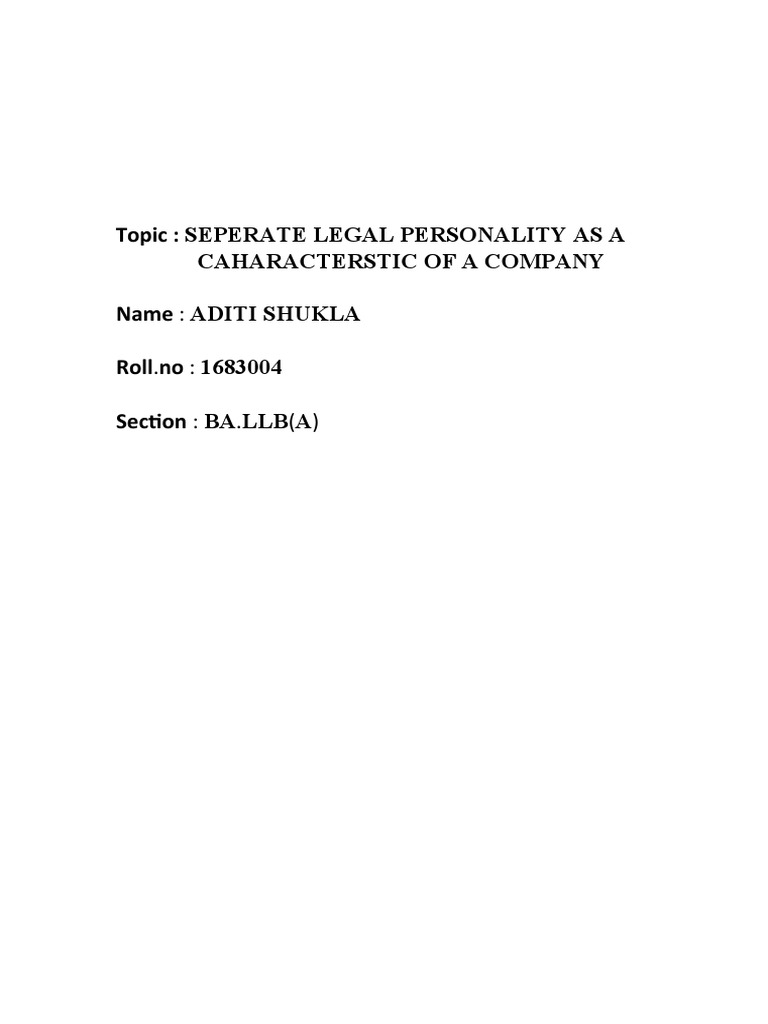 Seperate Legal Personality | PDF | Corporations | Companies