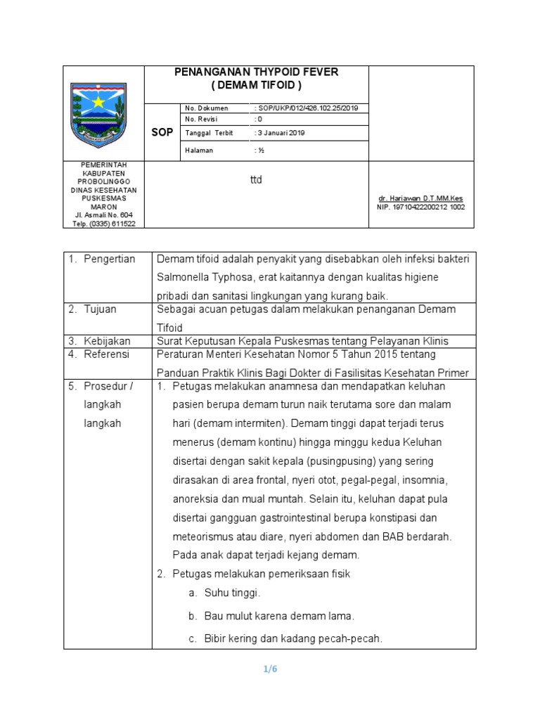 SOP Penanganan Typhoid Fever | PDF | Kesehatan Holistik