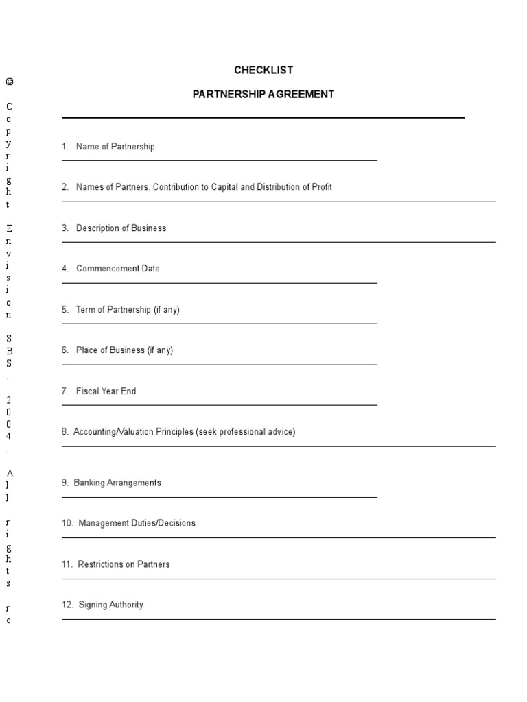 Checklist - Partnership Agreement | PDF