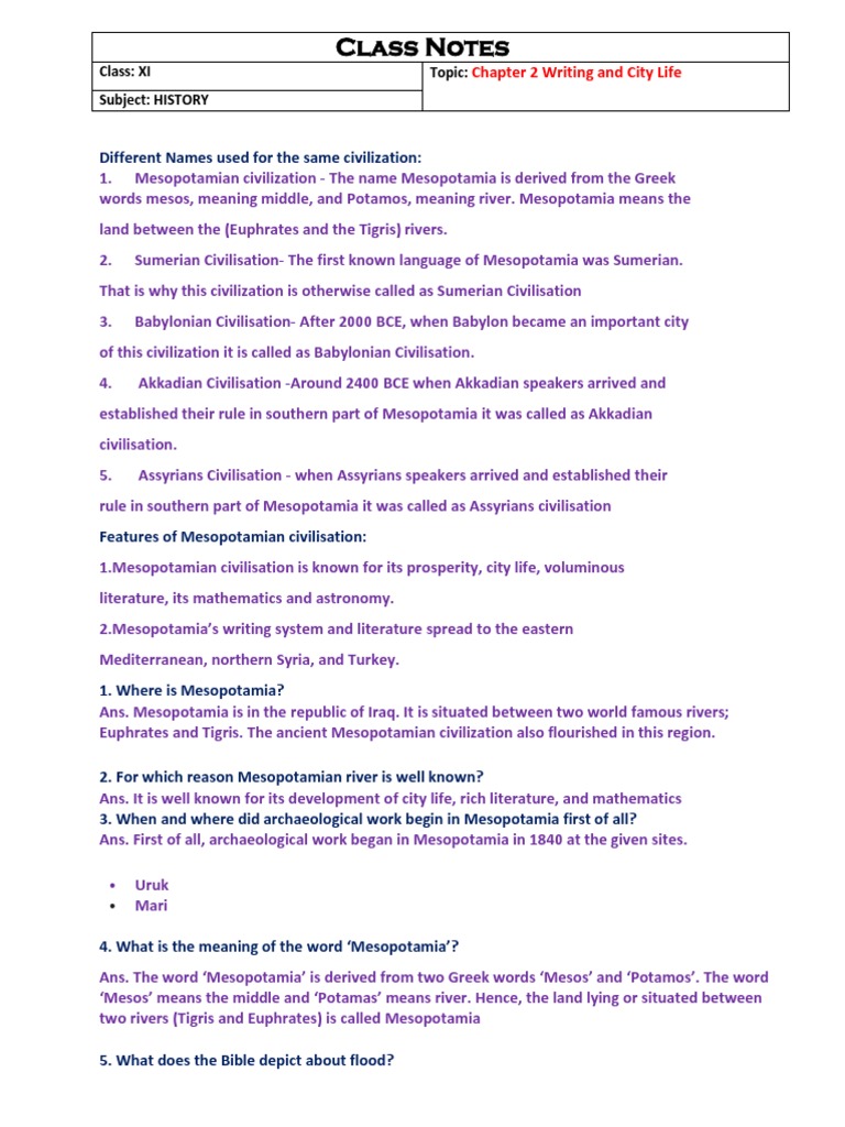 Class Notes: Class: XI Topic: Subject: HISTORY | Download Free PDF ...