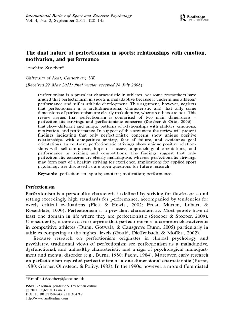 Perfectionism in Sports: Strivings vs. Concerns | PDF | Perfectionism ...