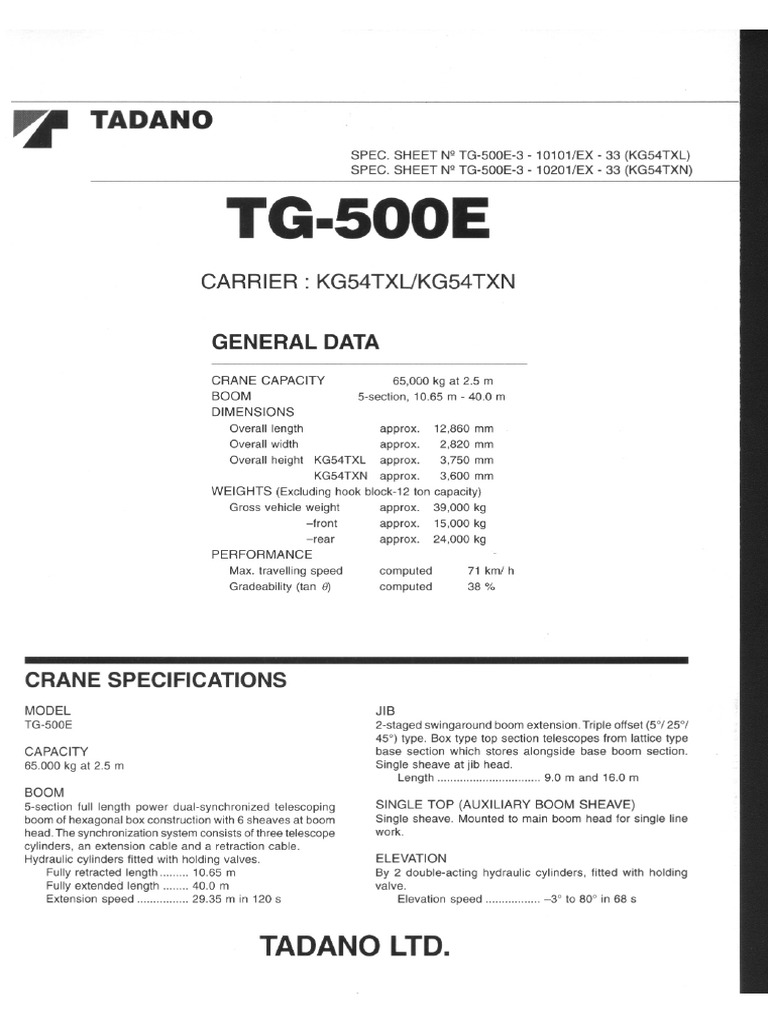 Tadano Tg500e | PDF