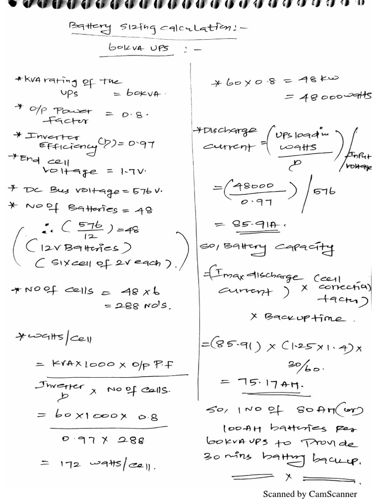 UPS Battery Sizing Calculation | PDF
