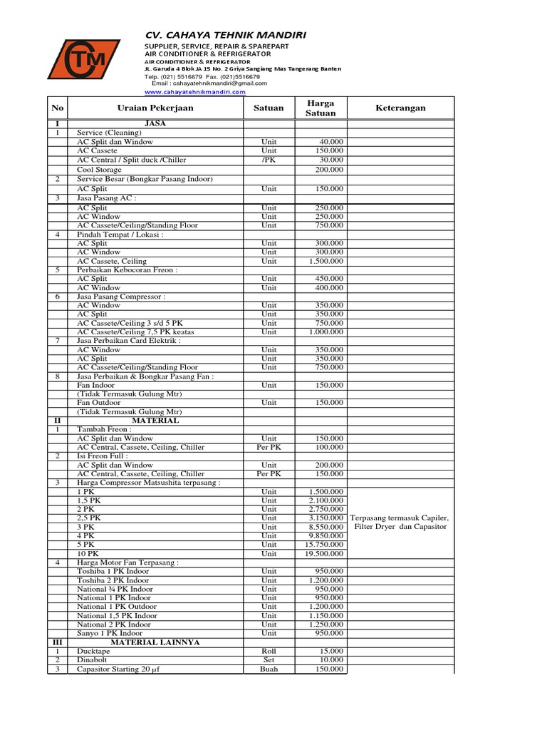 HARGA Service AC | PDF