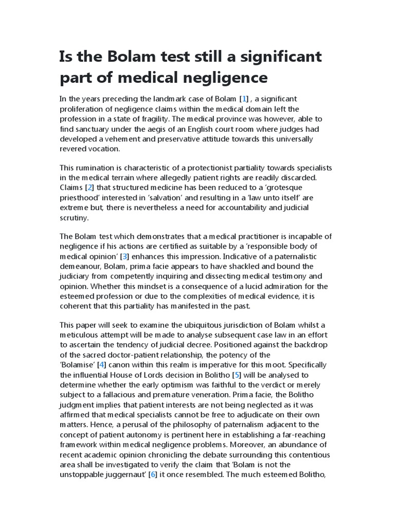 Is The Bolam Test Still A Significant Part of Medi | PDF | Autonomy ...
