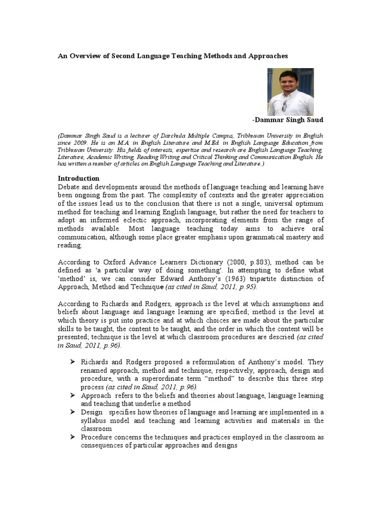An Overview of Second Language Teaching Methods and Approaches | PDF | Language Education ...