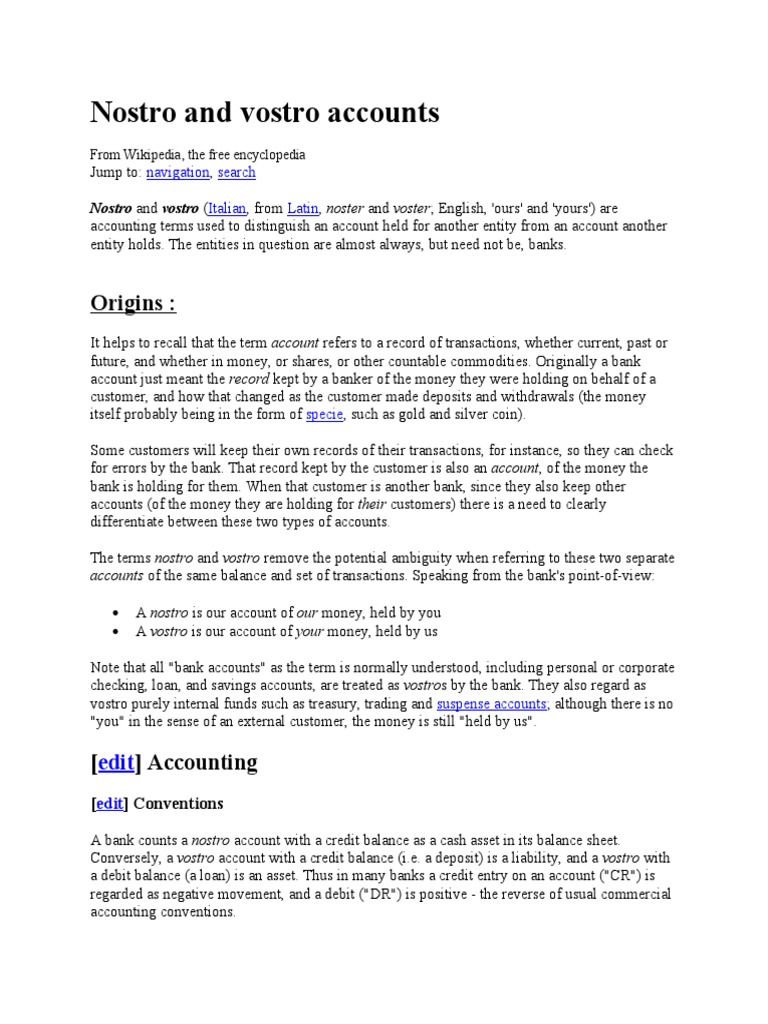 Understanding Nostro and Vostro Accounts | PDF | Debits And Credits ...