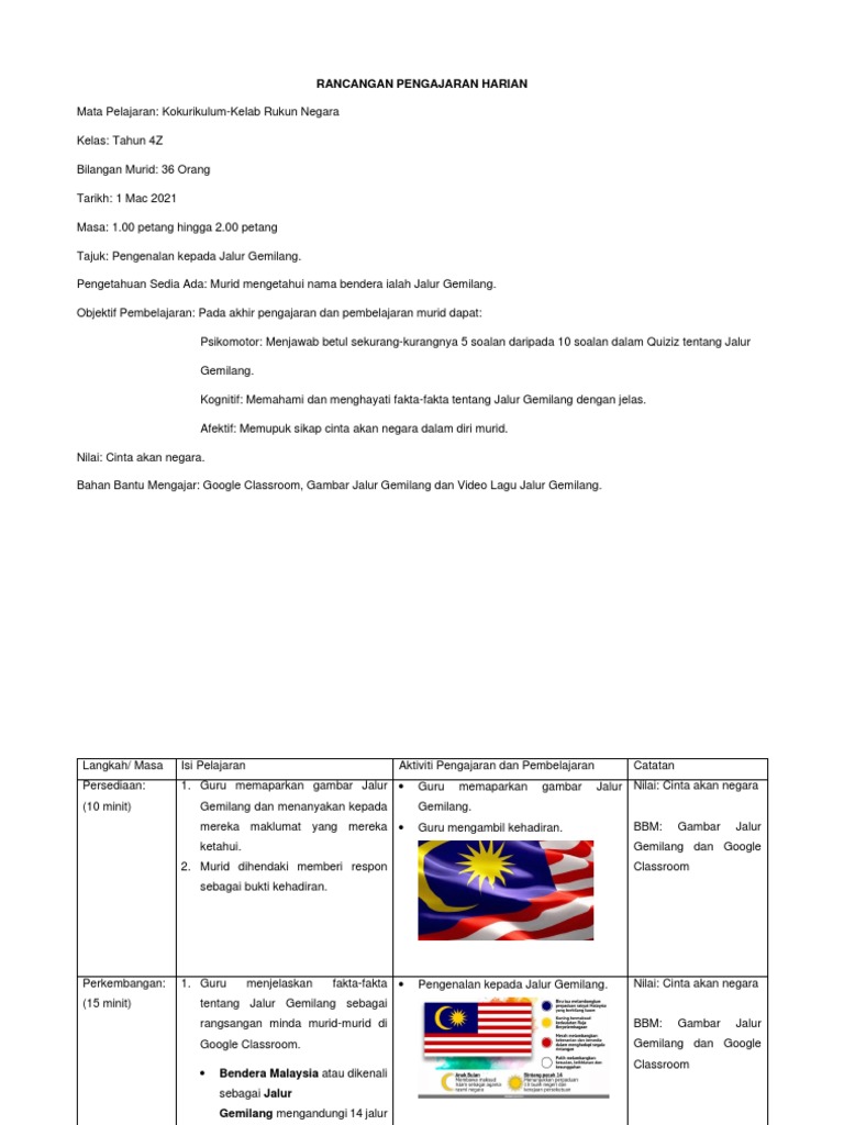 Rancangan Pengajaran Harian Kelab Rukun Negara Lee Lay Koa Minggu 3 | PDF
