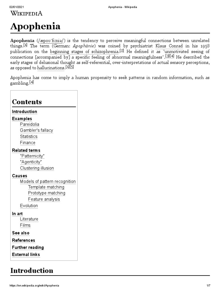 Apophenia - Wikipedia | PDF | Cognitive Science | Neuropsychology