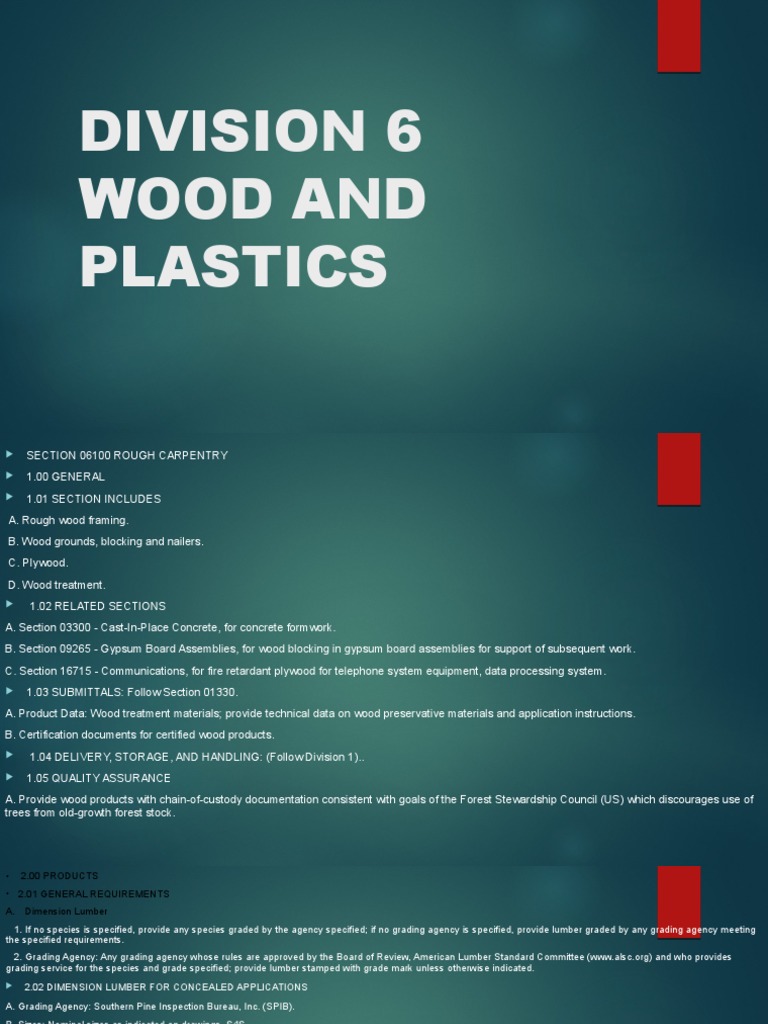 Division 6 Woods and Plastic Architecture | PDF | Lumber | Framing ...