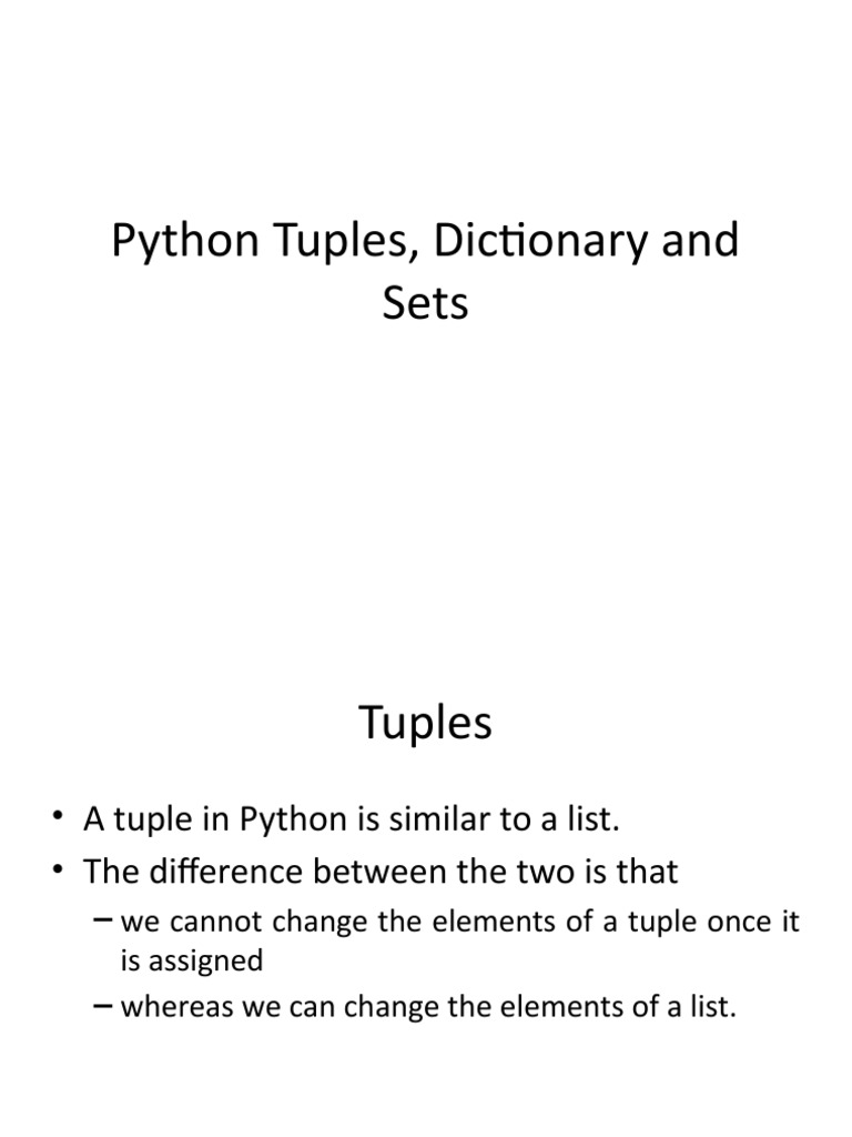 Python Tuples, Dictionary and Sets | PDF | Computer Science | Software ... Python Tuples, Dictionary and Sets | PDF | Computer Science | Software ...