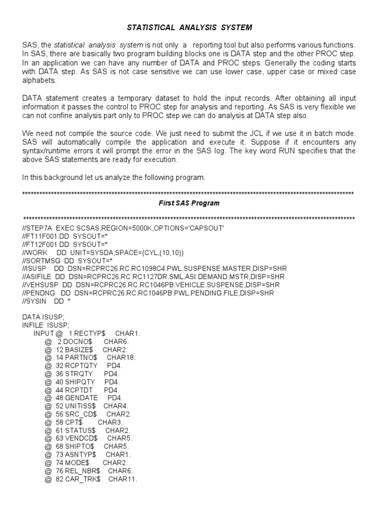 Statistical Analysis System: First SAS Program | PDF | Sas (Software) | Computer Architecture