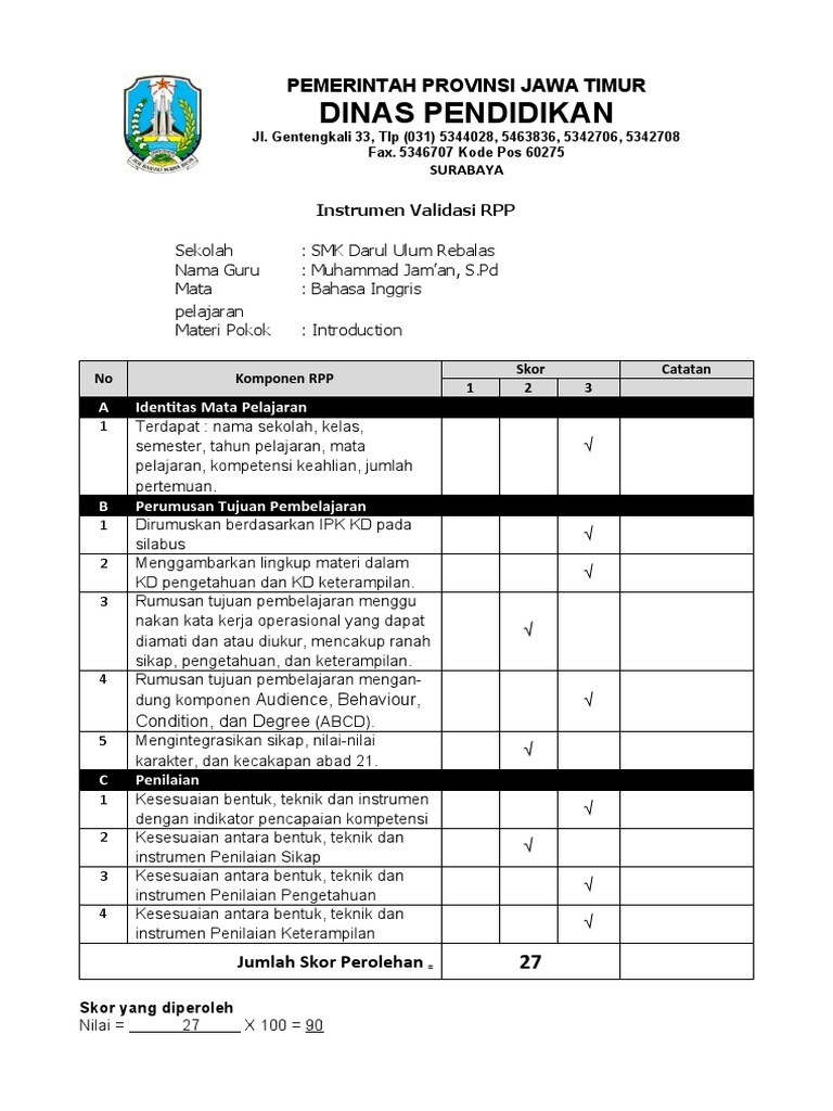 Lamp.1 Instrumen Validasi RPP | PDF