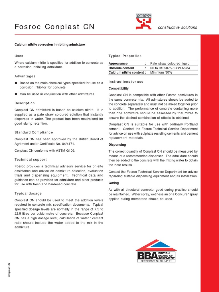 Fosroc Conplast CN: Constructive Solutions | PDF | Concrete | Cement