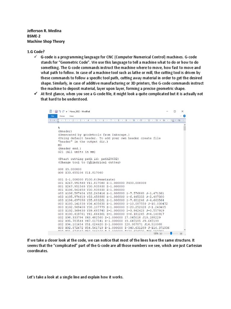 Jefferson R. Medina BSME-2 Machine Shop Theory 1.G Code? | PDF ...
