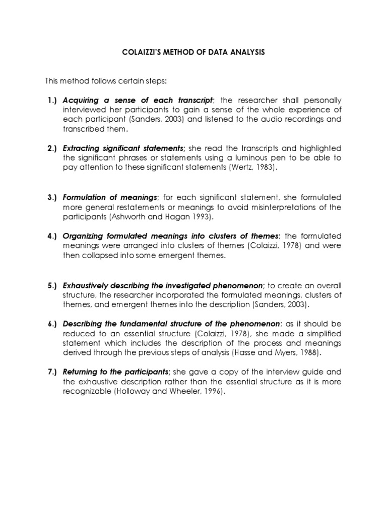 Colaizzis Method of Data Analysis | PDF