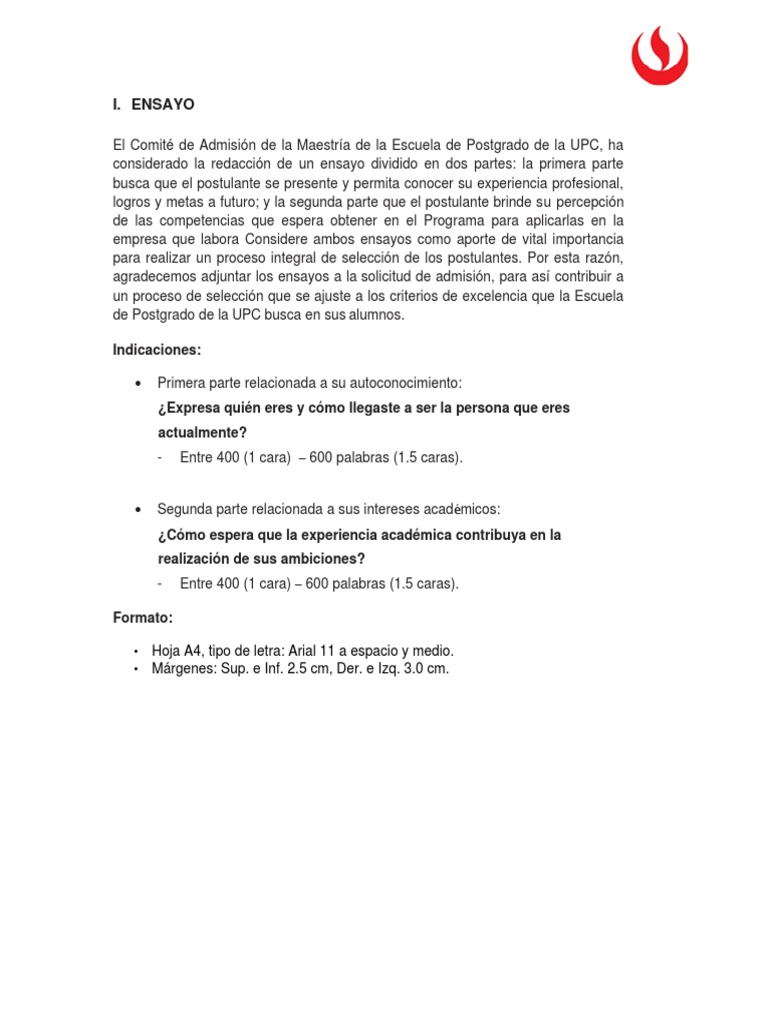Ensayo de Admisión a Maestría UPC | PDF | Crecimiento personal y ...