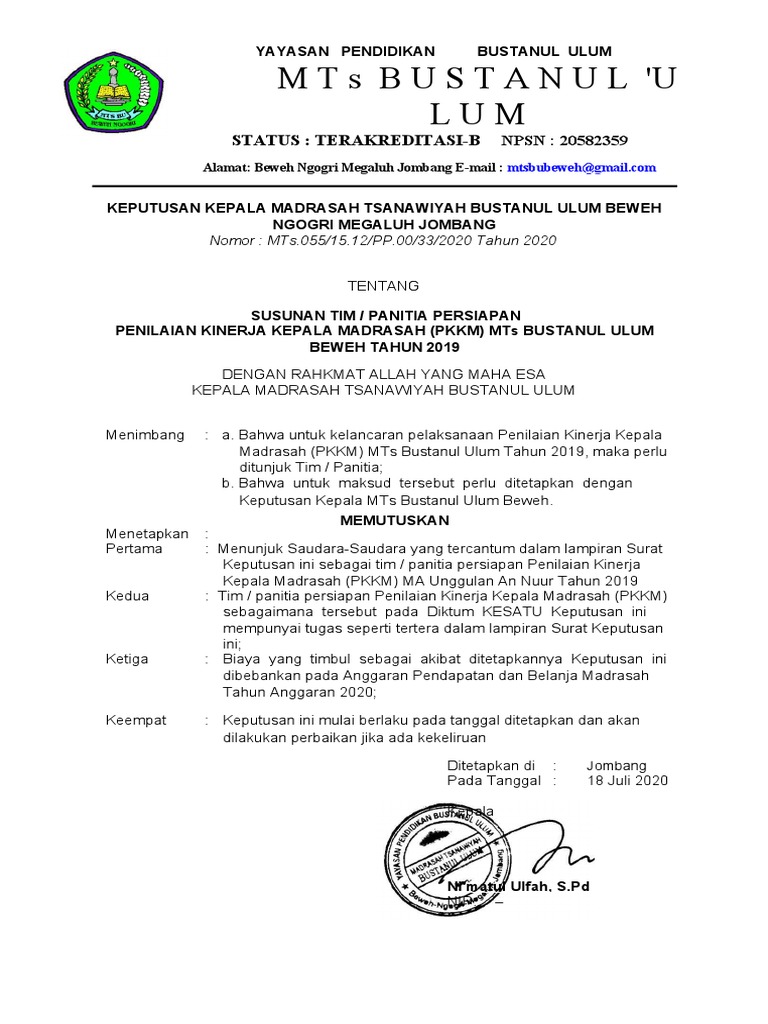 Contoh SK Tim PKKM 2020 - Compress | PDF