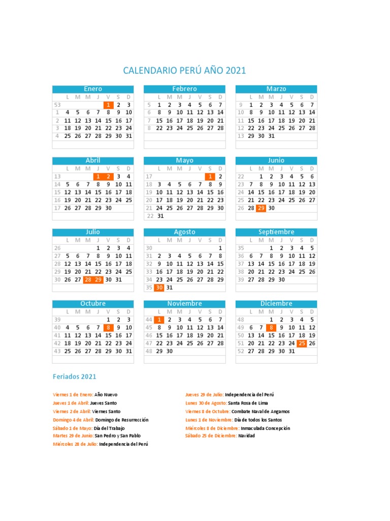 Calendario Peru 2021 | PDF