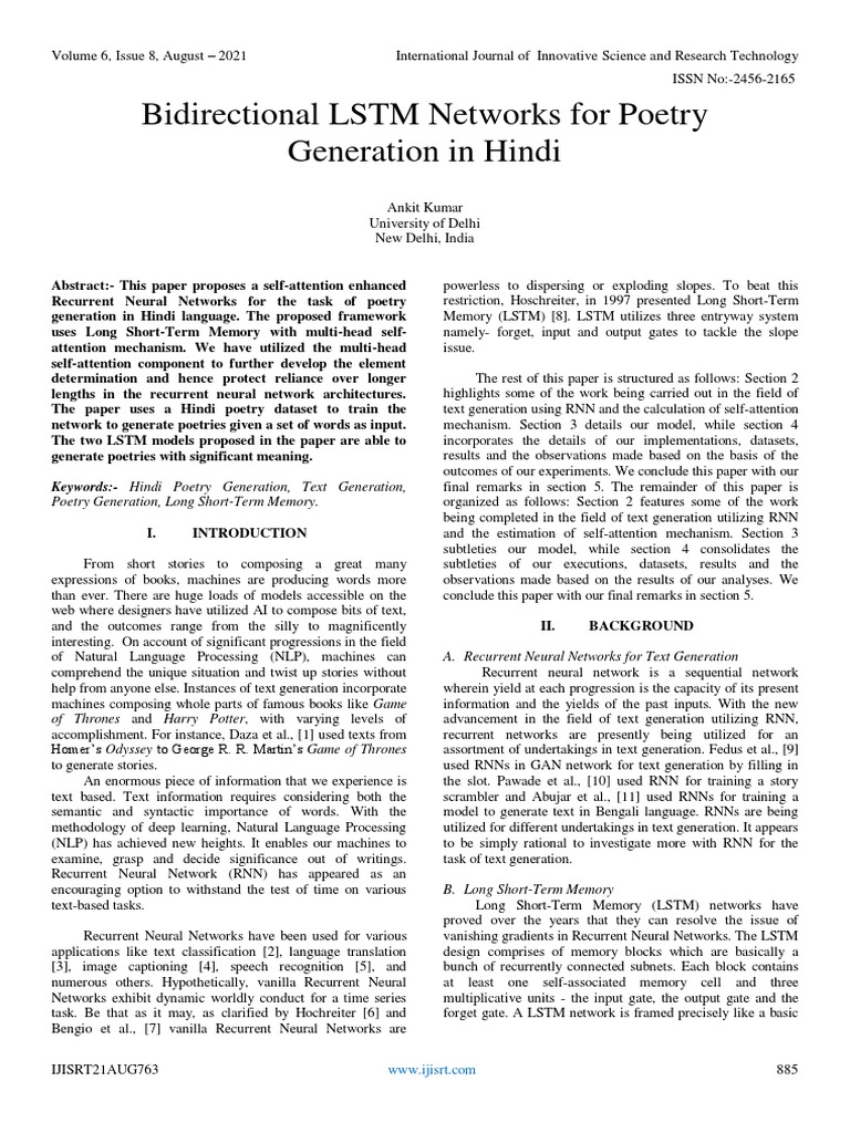 Bidirectional LSTM Networks For Poetry Generation in Hindi | PDF ...