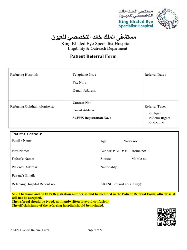 King Khaled Eye Specialist Hospital: Patient Referral Form | PDF ...