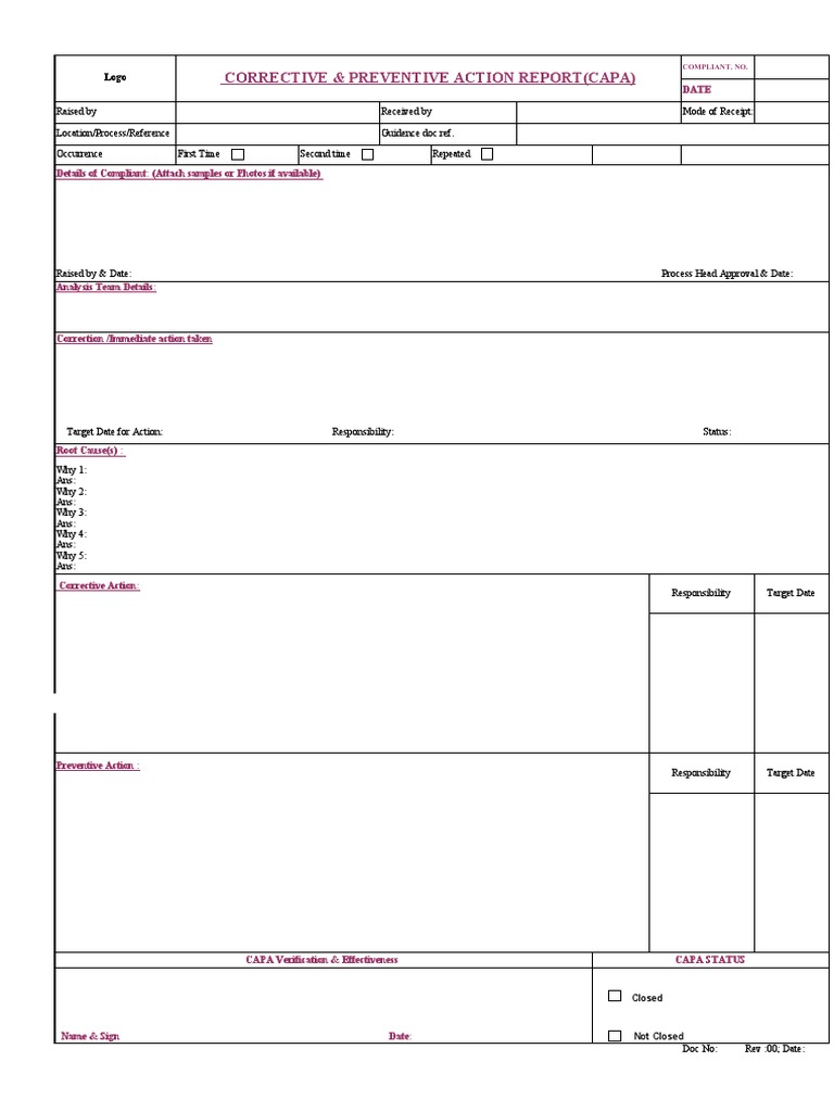 Corrective & Preventive Action Report (Capa) : Compliant. No | PDF