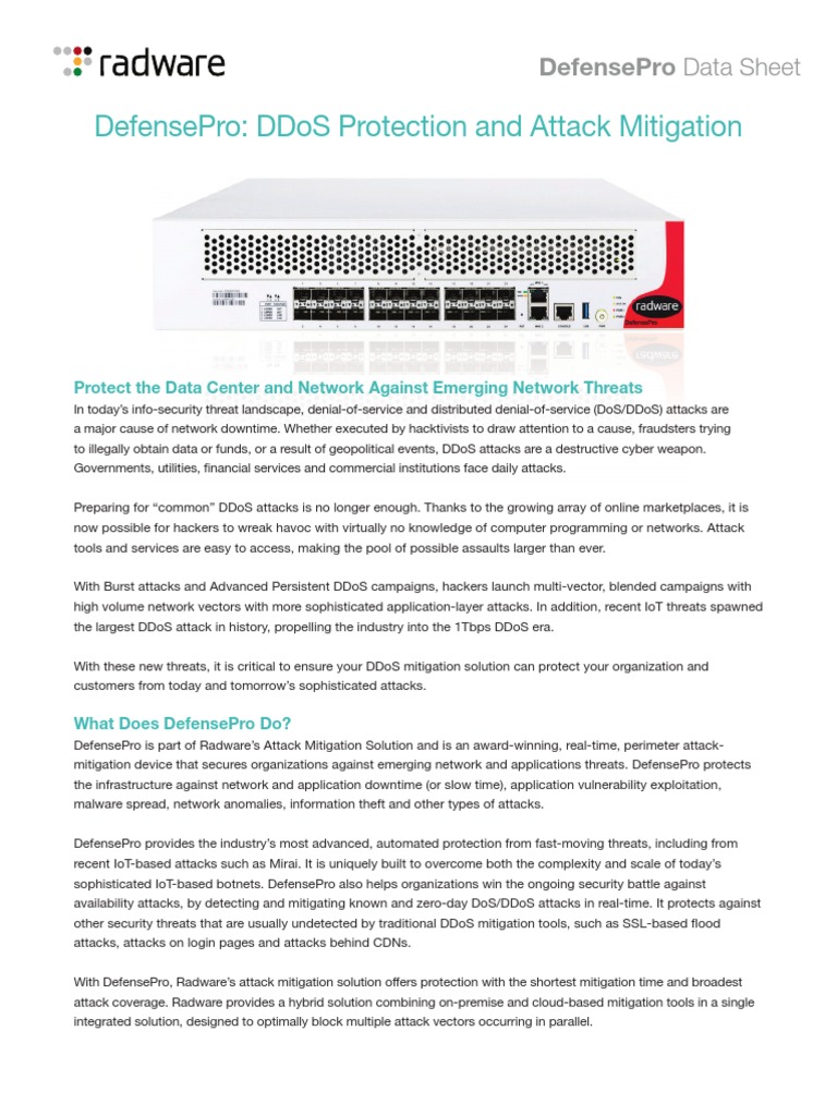 Radware DefensePro Datasheet Updated | PDF | Denial Of Service Attack ...