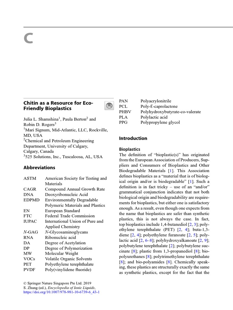 Chitin As A Resource For Eco-Friendly Bioplastics | PDF | Biopolymer ...