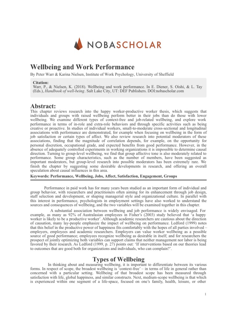 Wellbeing and Work Performance | PDF | Job Satisfaction | Affect ...