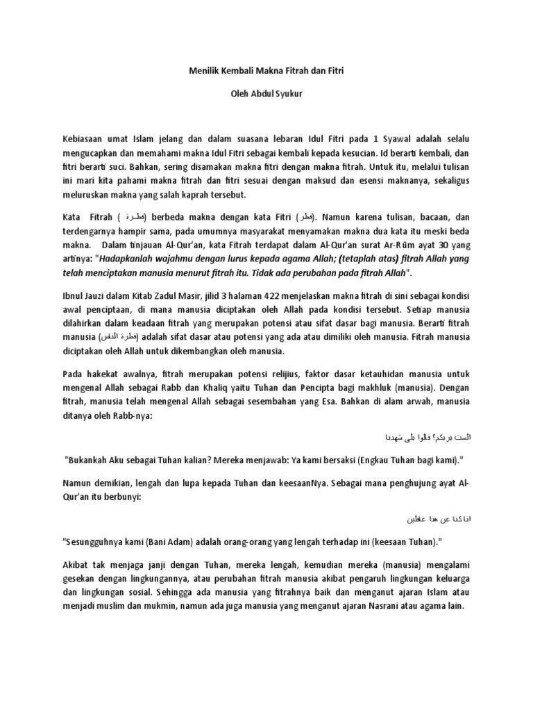 Menilik Kembali Makna Fitrah Dan Fitri | PDF