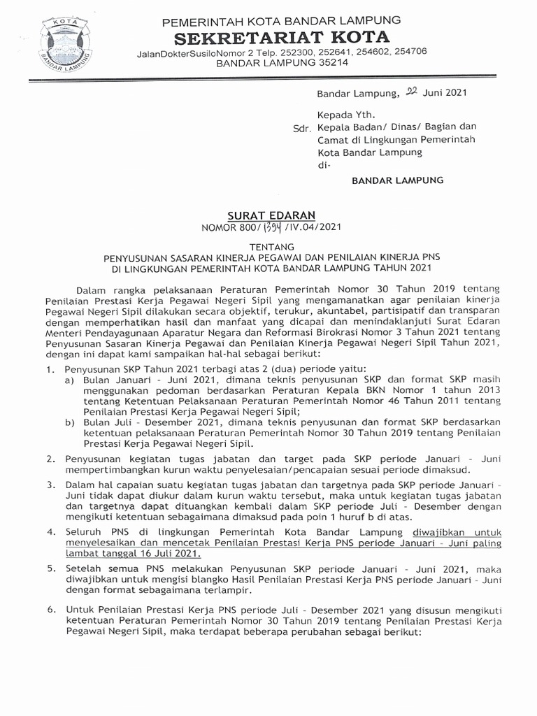 Surat Edaran Penyusunan SKP Dan Penilaian SKP | PDF